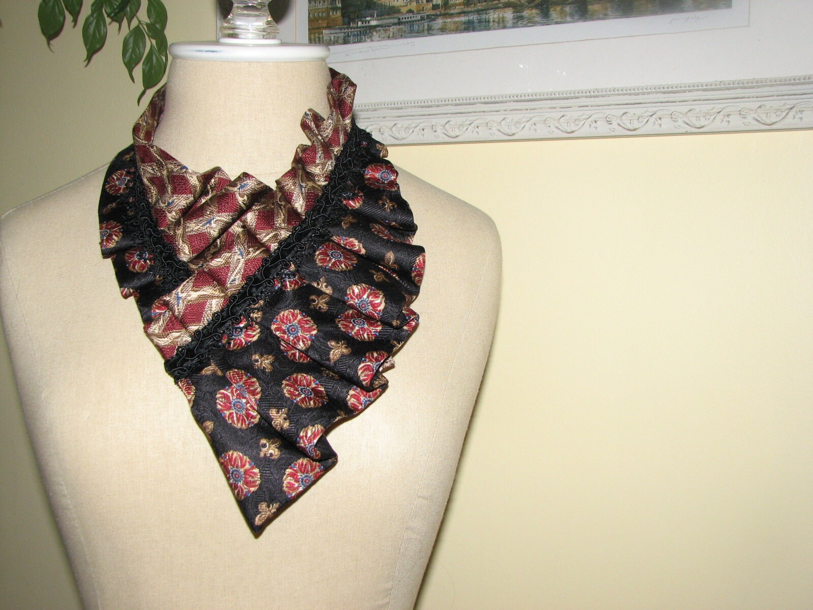 NEW Necktie Necklace Silk Ascot Silk Necklace Pleated Ruffled Ladie's ...