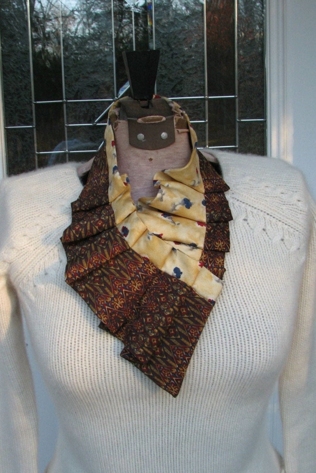 Pleated Silk Ascot - Ruffled Neck Scarf - Silk Necktie Accessory - Silk ...