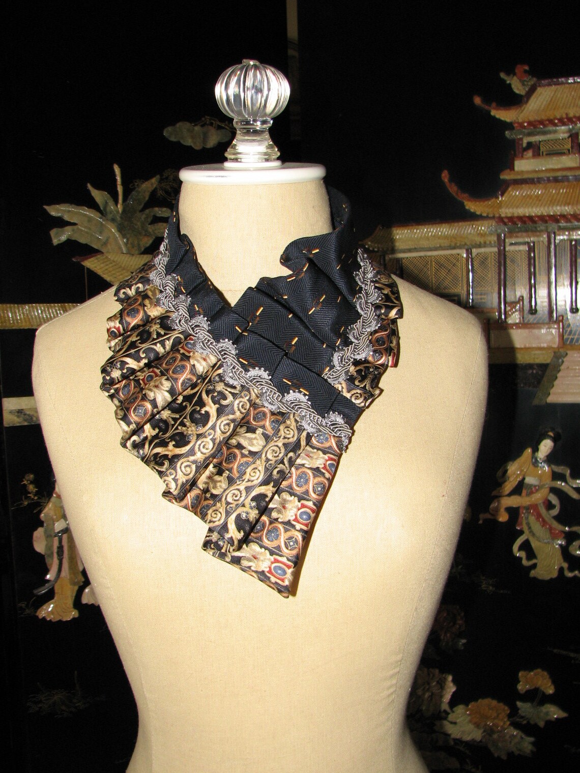 Pleated Scarf - Women's Ascot - Ruffled Cravat - OOAK Accessory - Etsy