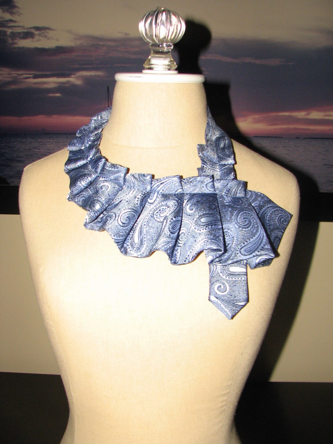 Silk Necktie Ascot - Ruffled Ascot - Silk Collar - Refashioned Necktie ...