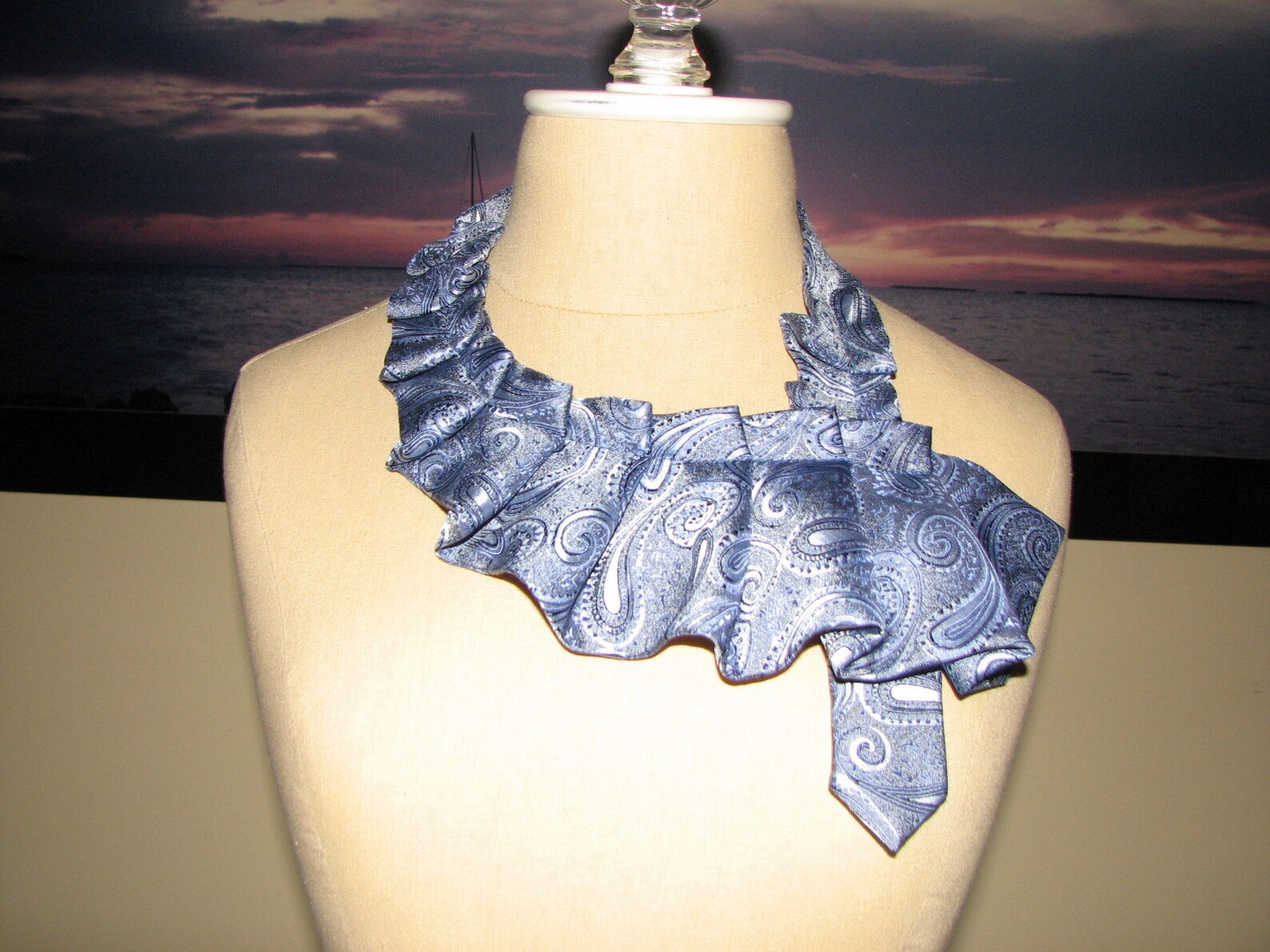 Silk Necktie Ascot Ruffled Ascot Silk Collar Refashioned Necktie Ascot ...