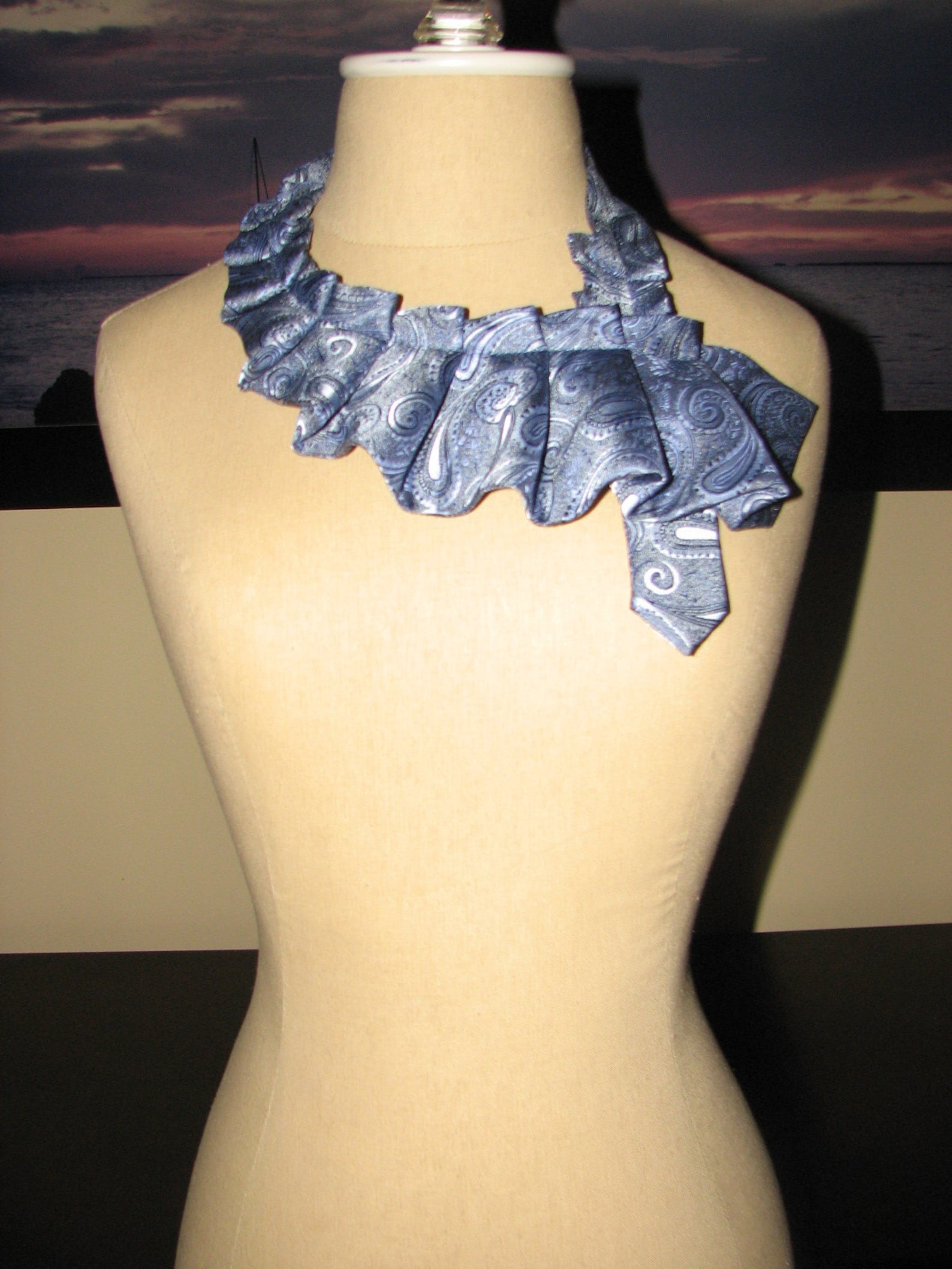 Silk Necktie Ascot Ruffled Ascot Silk Collar Refashioned Necktie Ascot ...