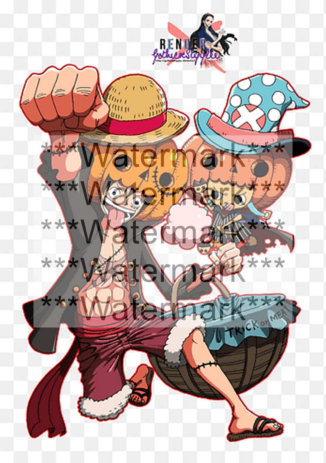 Luffy and Chopper Halloween PNG, One Piece Pumpkin Head Digital ...