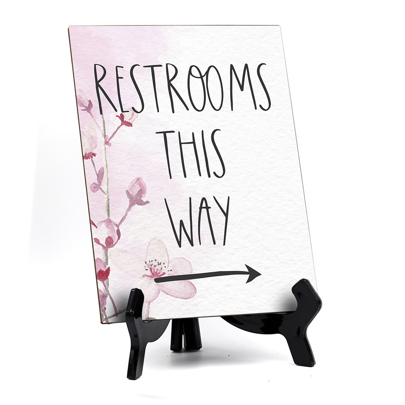 Restrooms This Way Right Arrow Table Sign with Easel Floral | Etsy