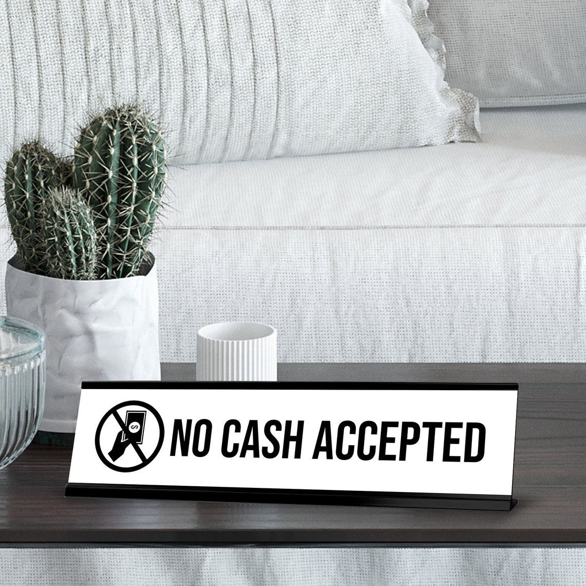No Cash Accepted Black Frame Desk Sign 2x8 | Etsy