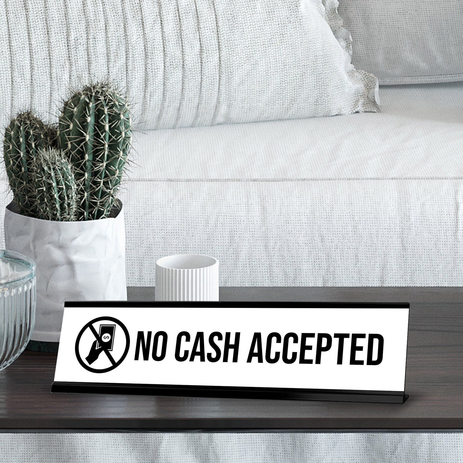 No Cash Accepted Black Frame Desk Sign 2x8 | Etsy