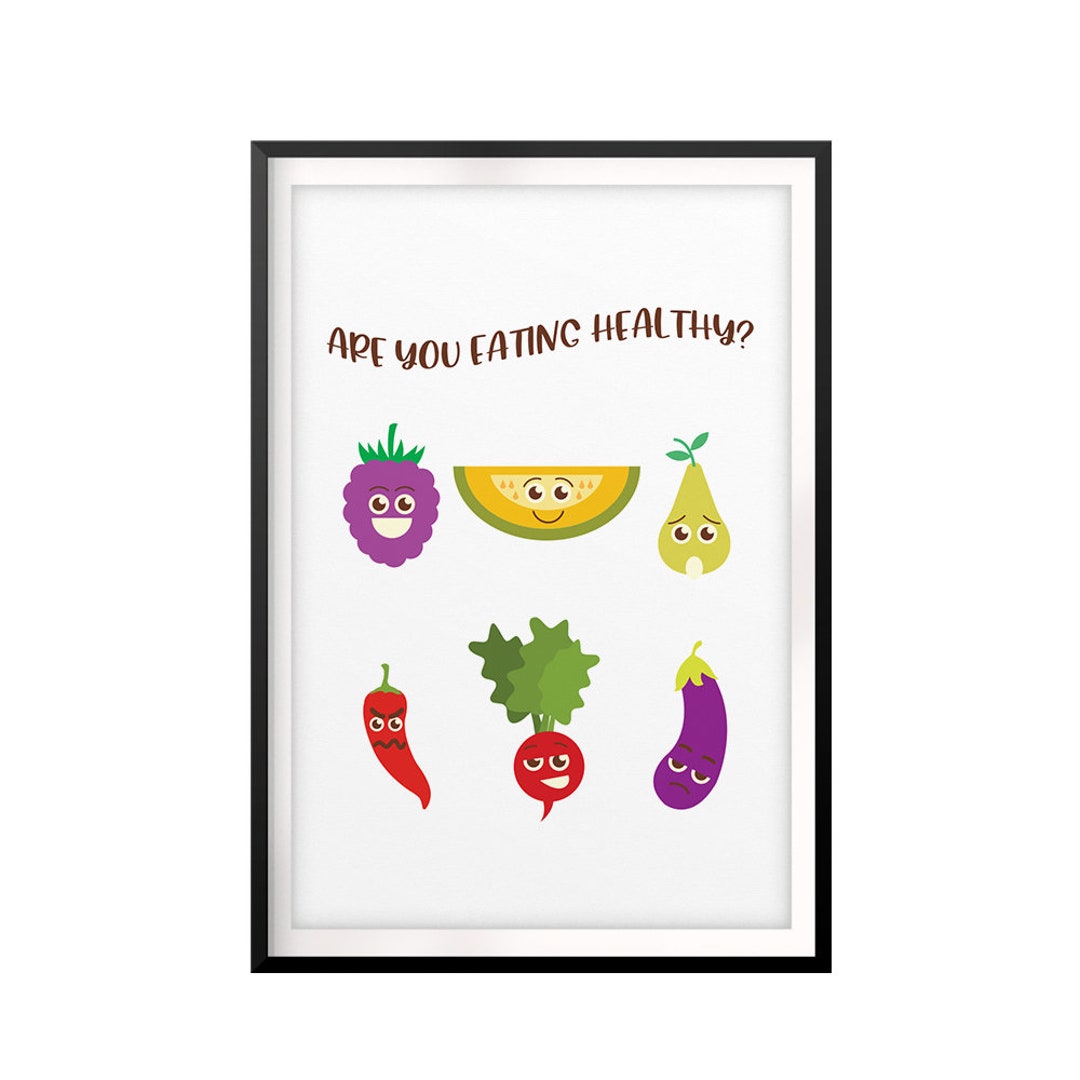 Cute Healthy Eating UNFRAMED Print Emoji Wall Art - Etsy