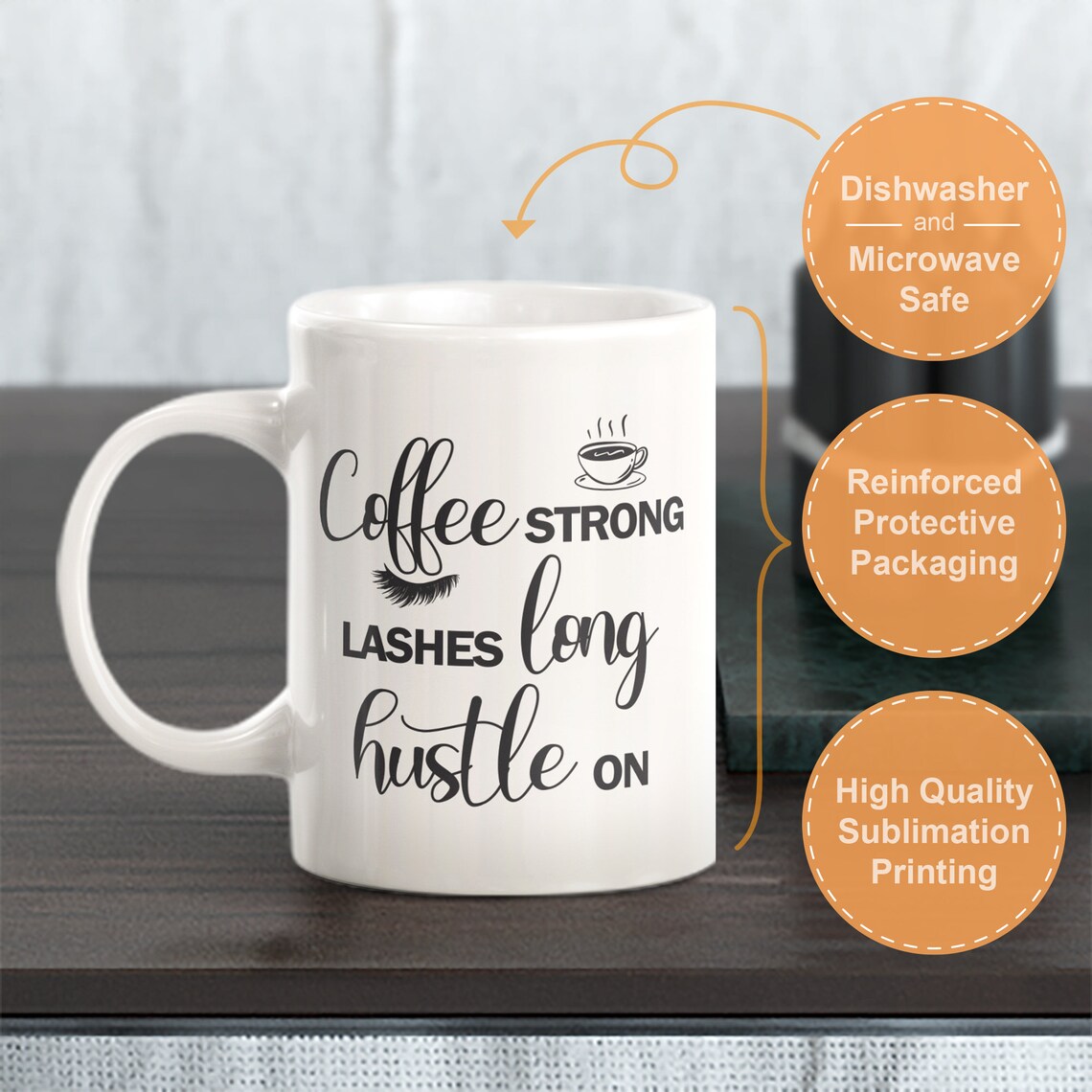Coffee Strong Lashes Long Hustle on Coffee Mug | Etsy