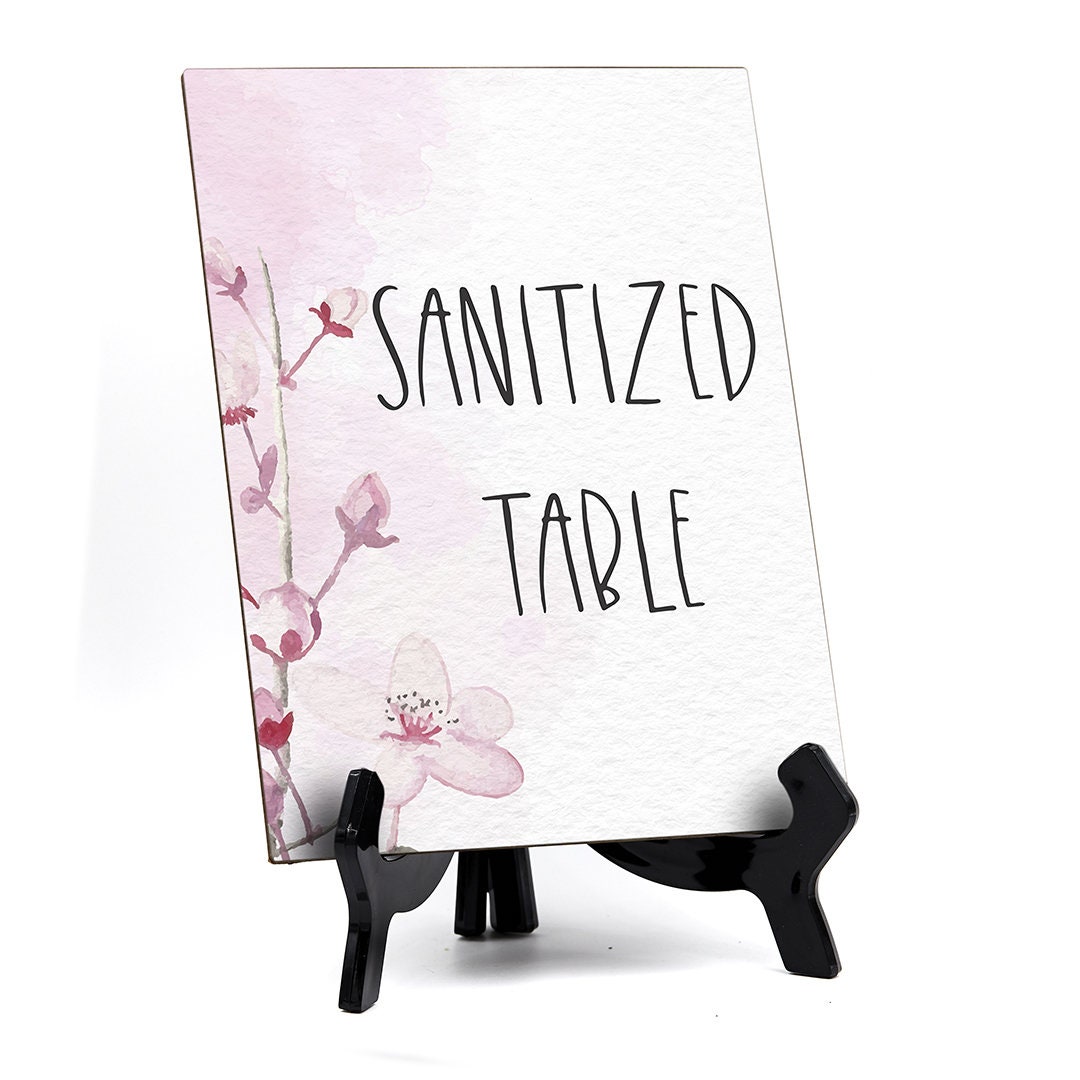 Sanitized Table Table Sign With Easel, Floral Vine Design 6 X 8 - Etsy