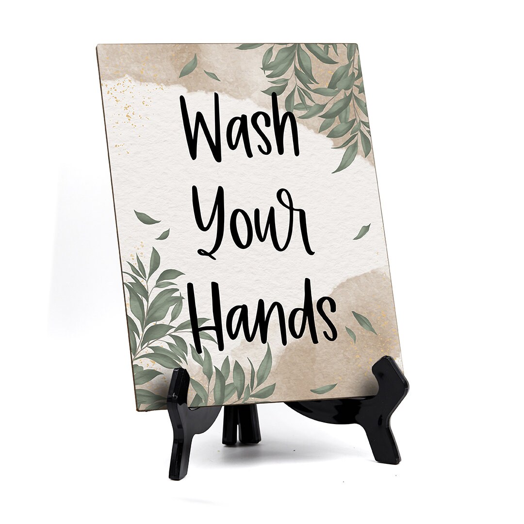 Wash Your Hands Table Sign With Green Leaves Design 6 X 8 - Etsy