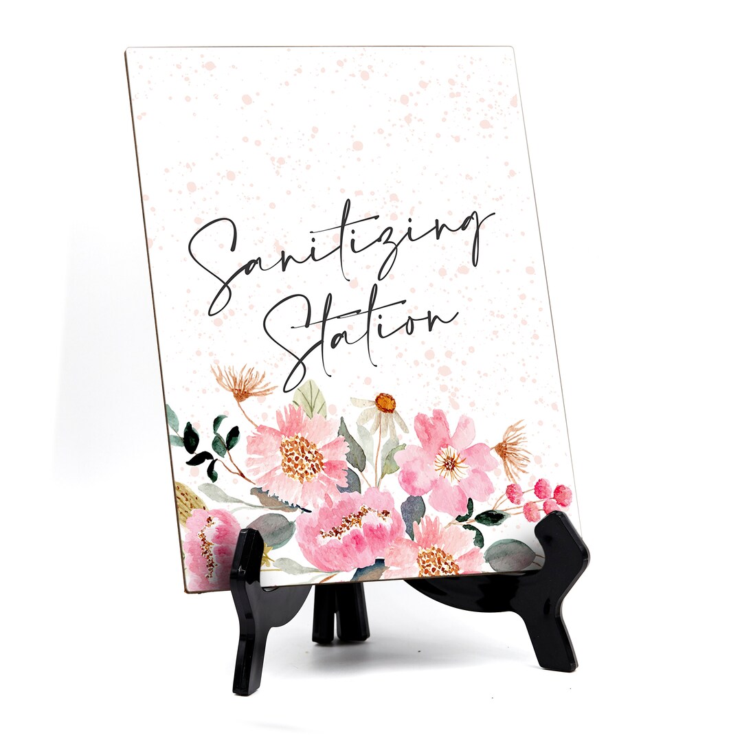 Sanitizing Station Sign With Easel, Floral Watercolor Design 6 X 8 - Etsy