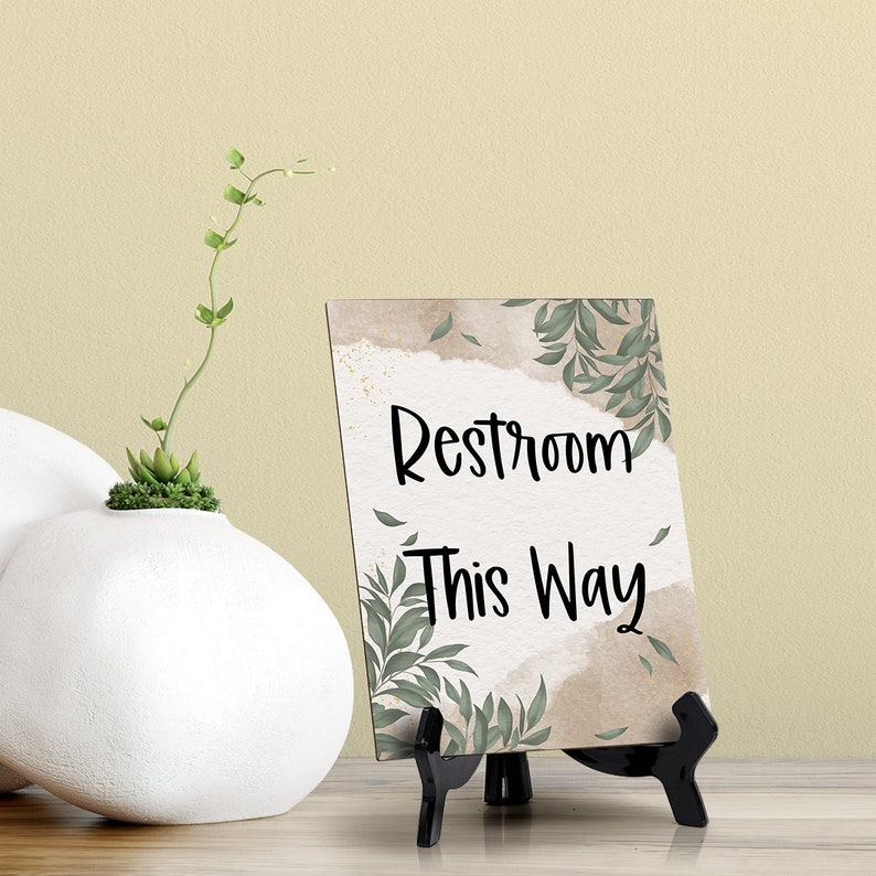 Restroom This Way Table Sign With Green Leaves Design 6 X - Etsy