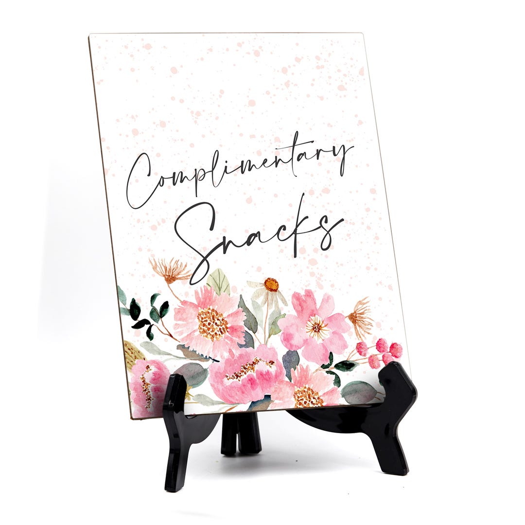 Complimentary Snacks Table Sign With Easel, Floral Watercolor Design (6 ...