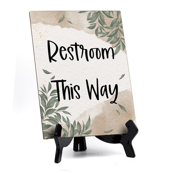 Restroom This Way Table Sign With Green Leaves Design 6 X - Etsy