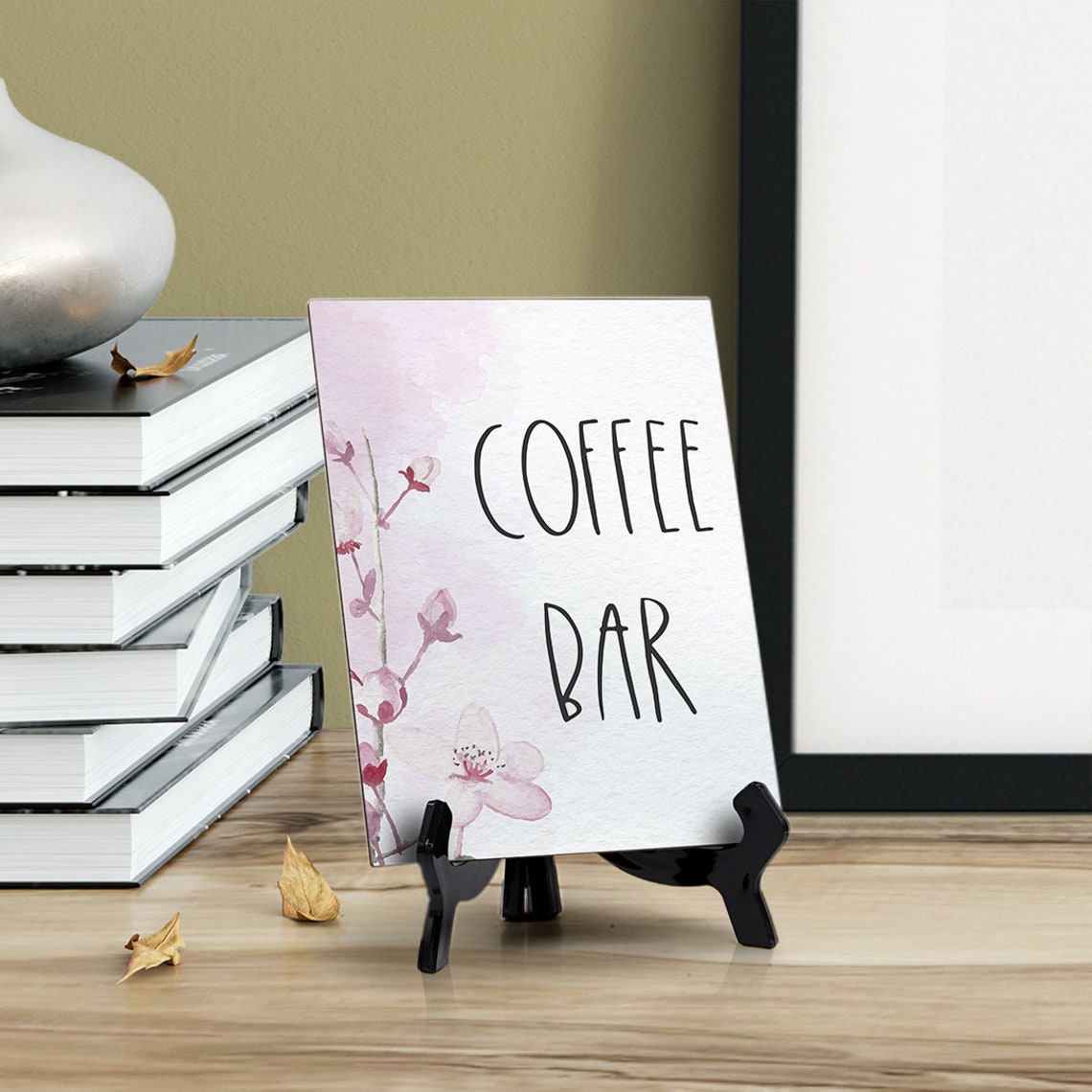 Coffee Bar Table Sign With Easel Floral Vine Design 6 X - Etsy