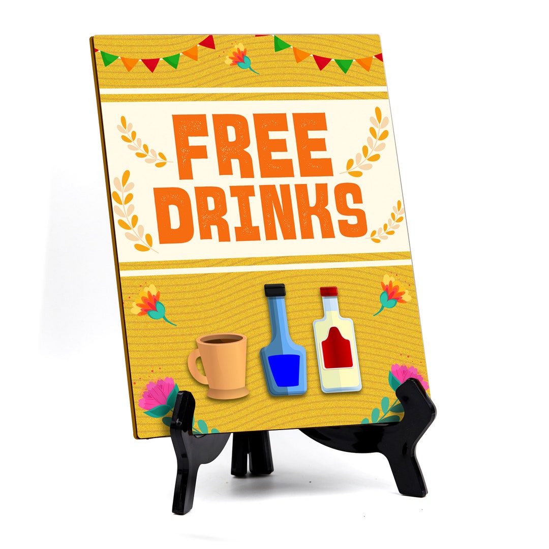 Signs Bylita Free Drinks 2 Table Sign With Acrylic Stand - Etsy