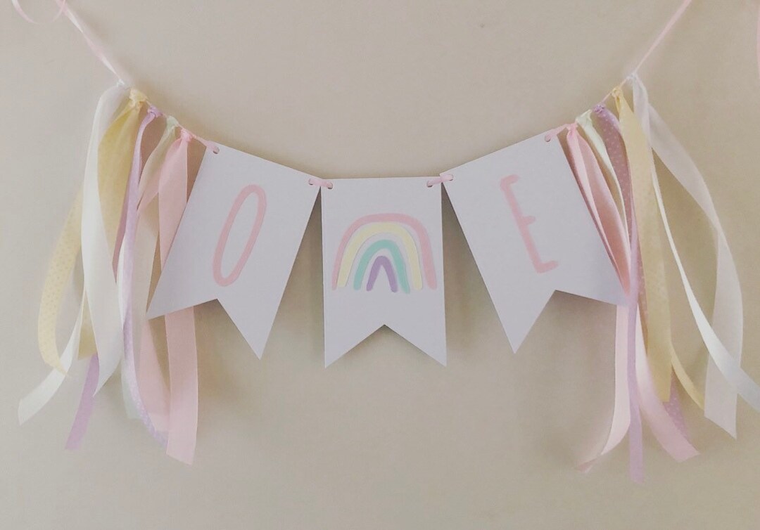 Pastel Rainbow First Birthday Banner, Highchair Garland, Boho Rainbow ...