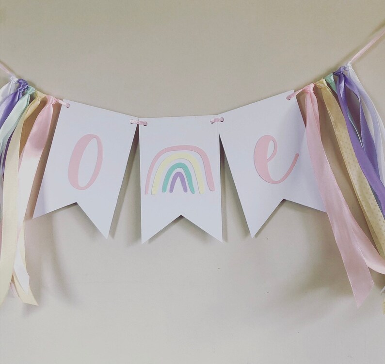 Pastel Rainbow First Birthday Banner, Highchair Garland, Boho Rainbow ...