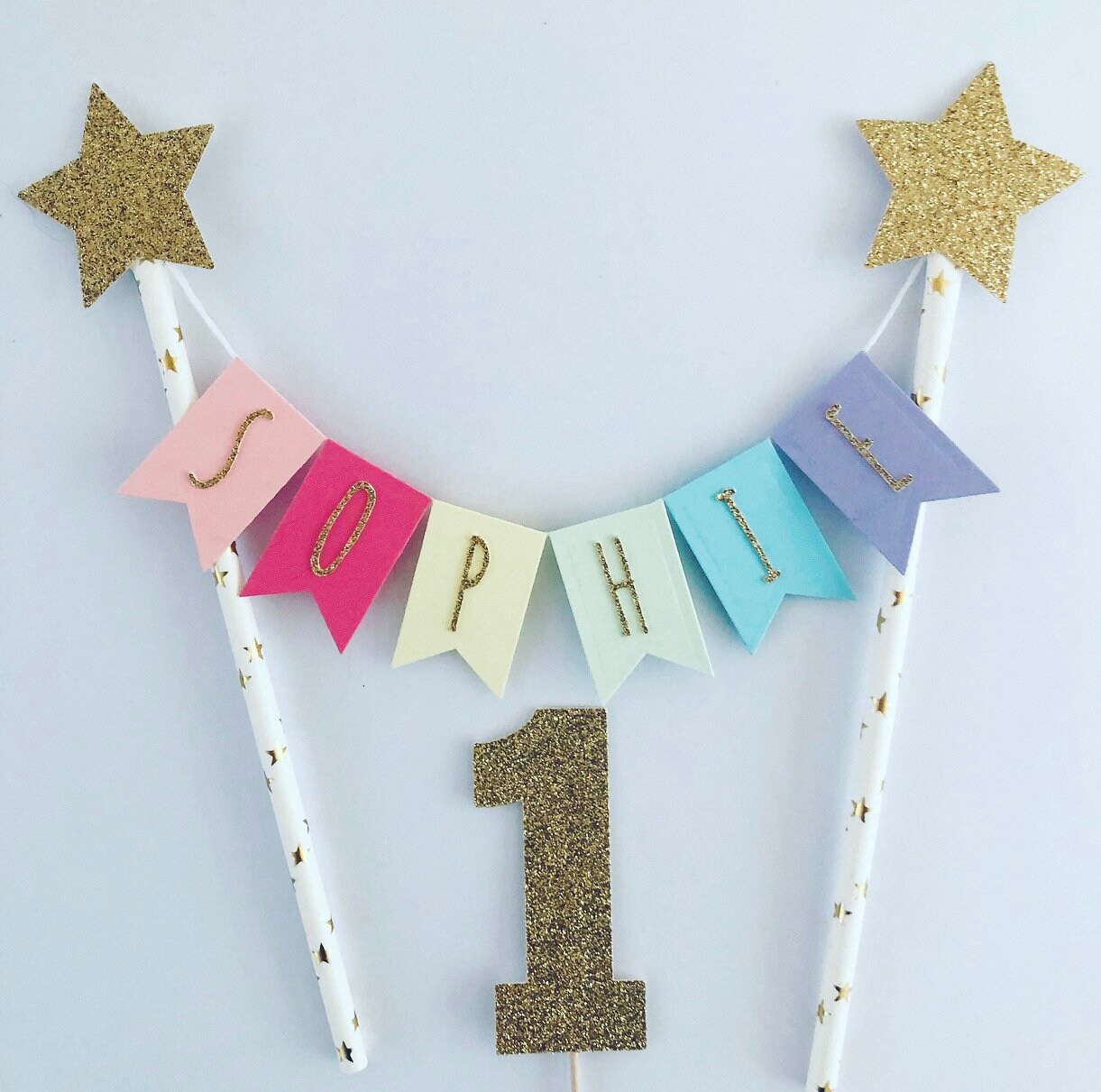 Pastel Rainbow Cake Topper Pastel Cake Bunting Pastel Party - Etsy