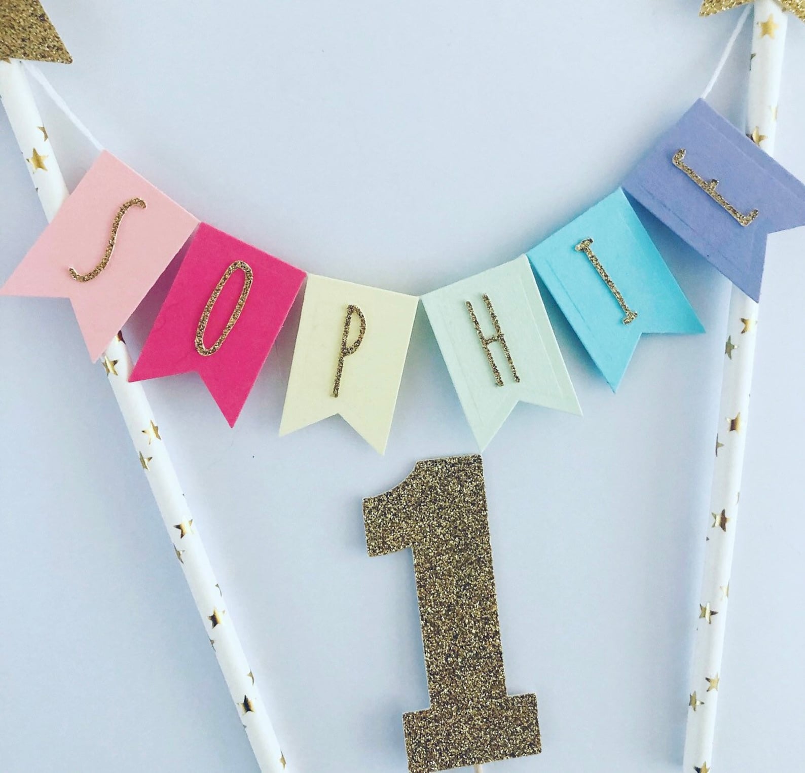 Pastel Rainbow Cake Topper Pastel Cake Bunting Pastel Party | Etsy