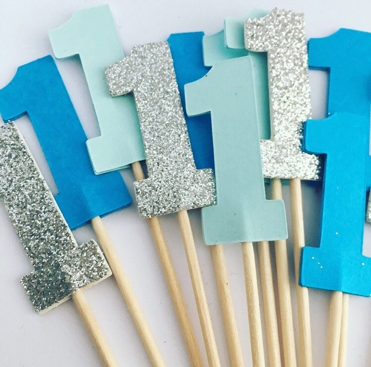 Boys 1st Birthday Cupcake Toppers Number One Cupcake Toppers Boys 1st ...