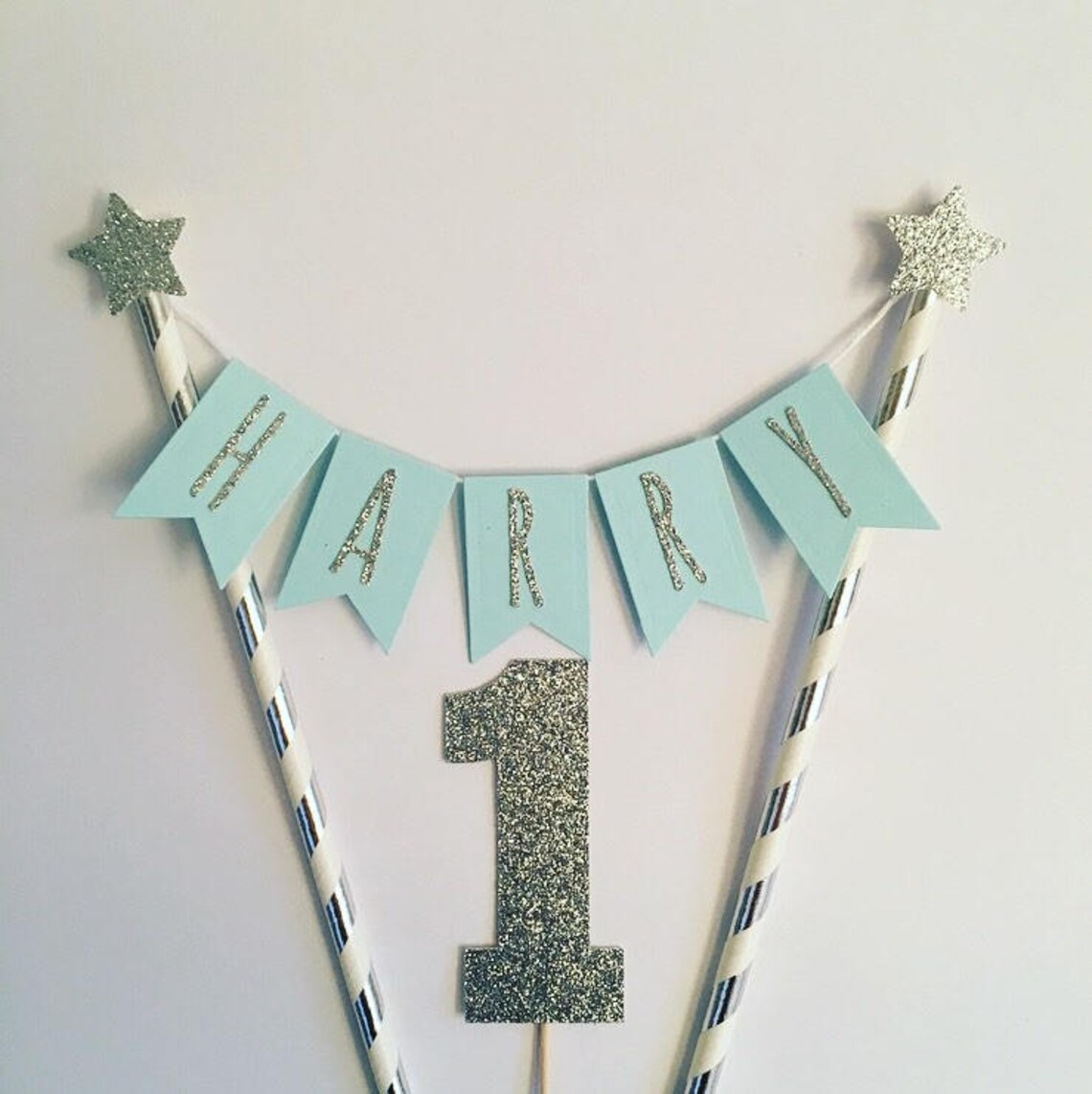 Custom Boys Birthday Cake Topper Boys Personalised Cake Bunting Blue ...