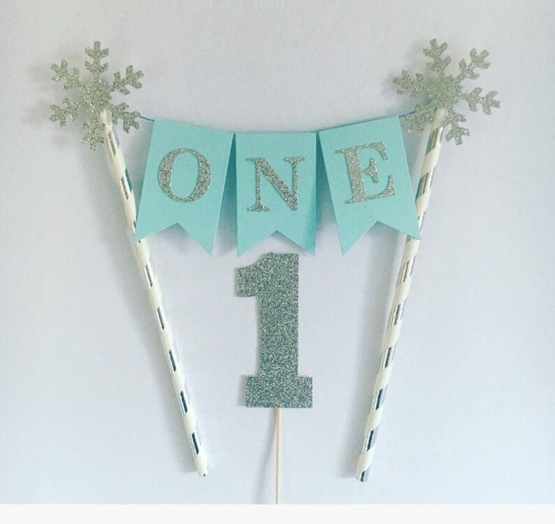 First Birthday Cake Topper Blue And Silver Cake Bunting Winter | Etsy