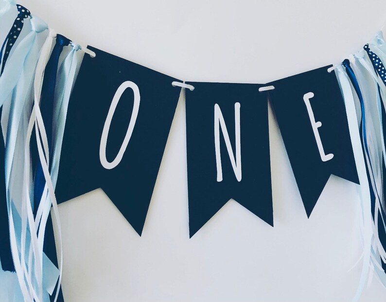 One Highchair Banner One Banner Navy and White Navy Bunting | Etsy