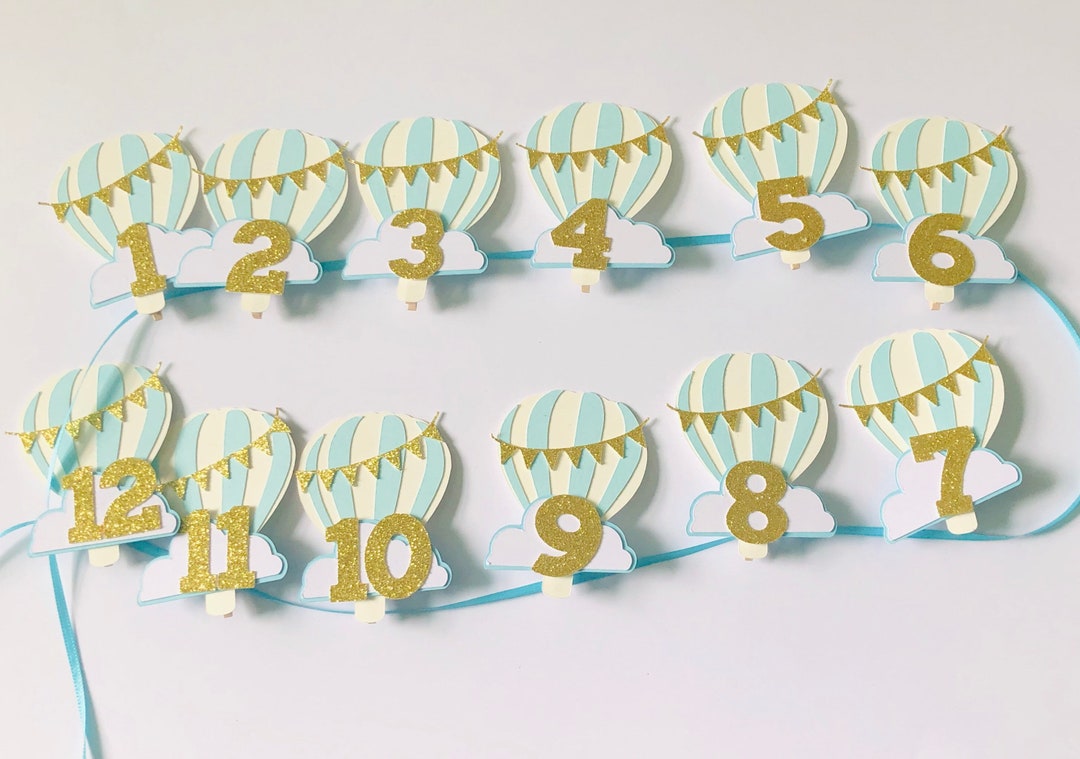 Milestone Banner, up and Away Month Banner, Hot Air Balloon Monthly ...