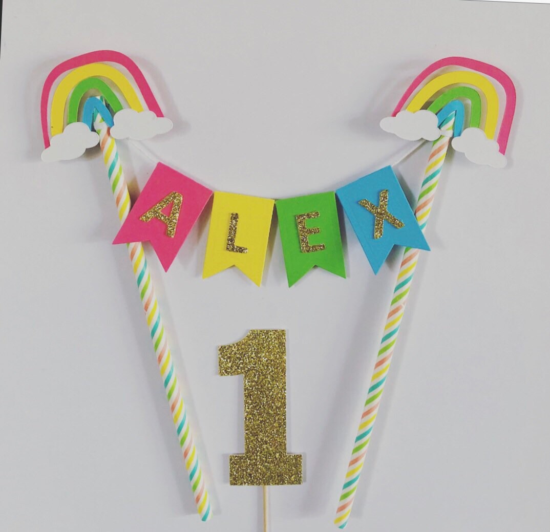 Custom Rainbow Cake Bunting Cake Topper Personalised Rainbow | Etsy