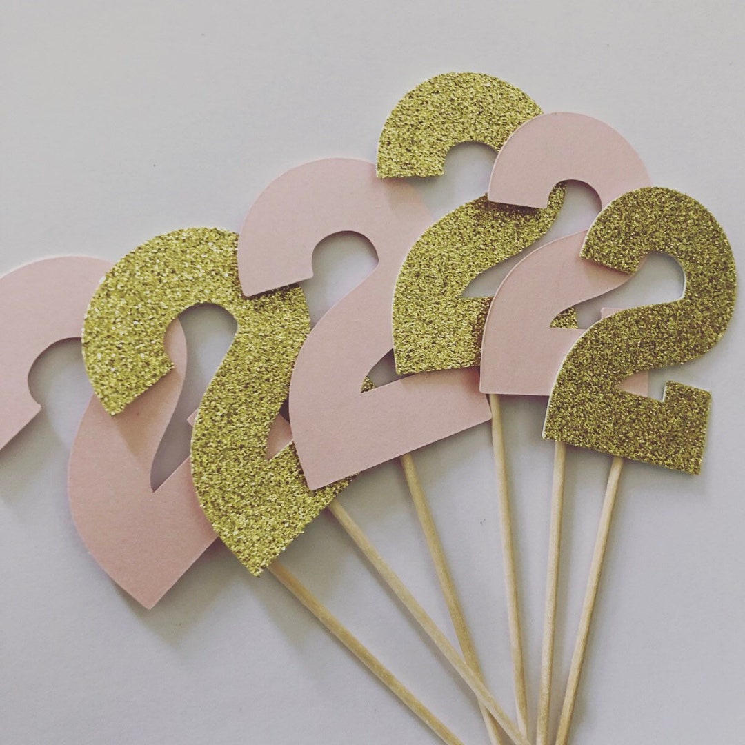 Handmade Pink and Gold Birthday Cake Toppers 2nd Birthday Cupcake ...