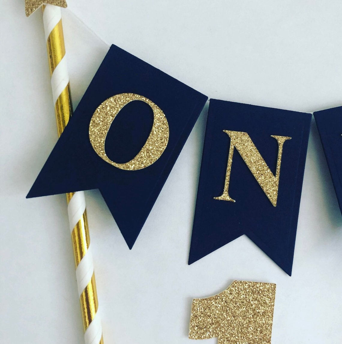 Navy and Gold First Birthday Cake Topper Navy Cake Bunting 1st | Etsy