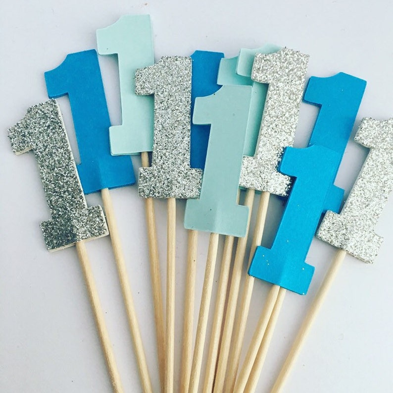 Boys 1st Birthday Cupcake Toppers Number One Cupcake Toppers Boys 1st ...