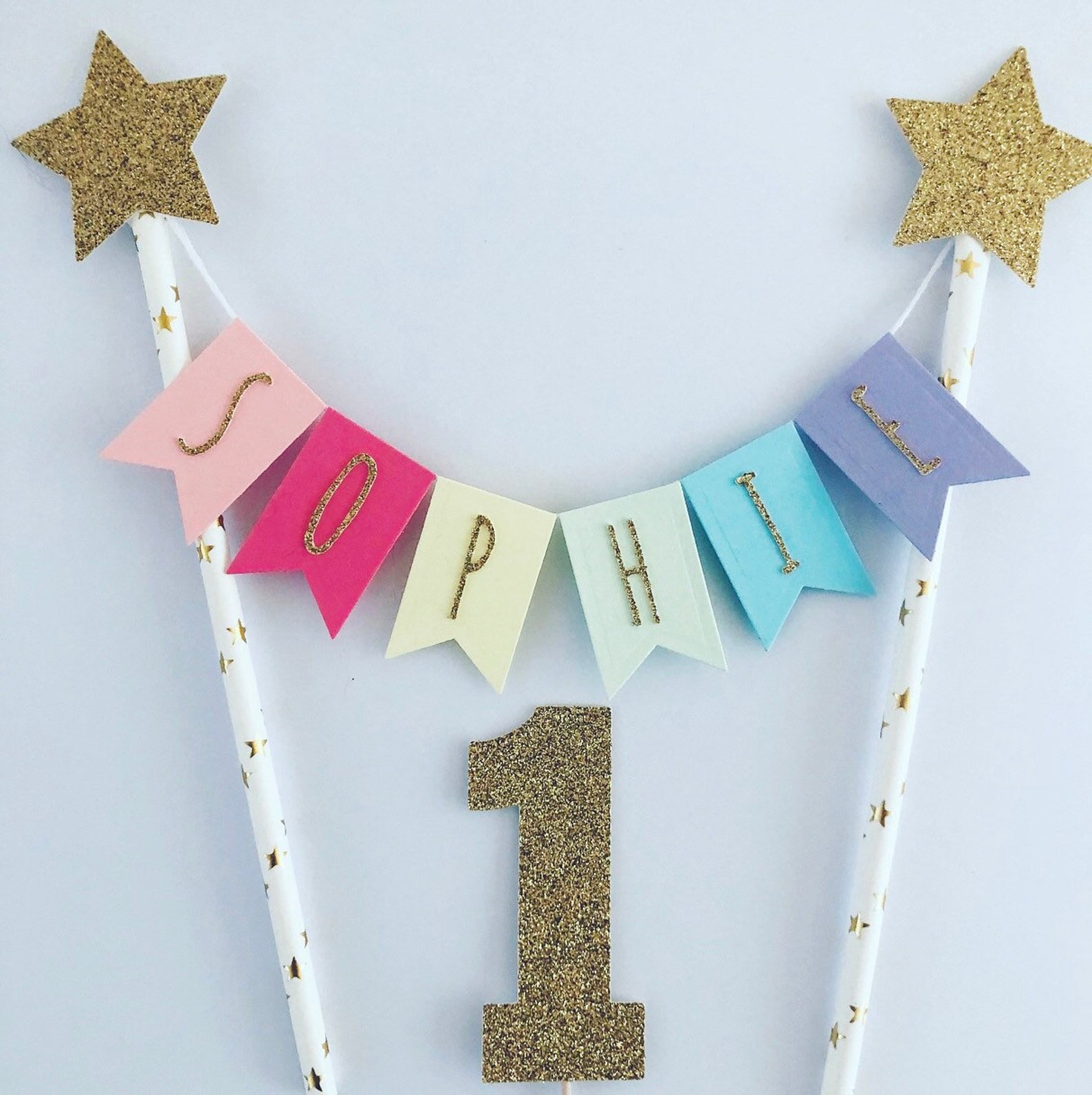 Pastel Rainbow Cake Topper Pastel Cake Bunting Pastel Party | Etsy