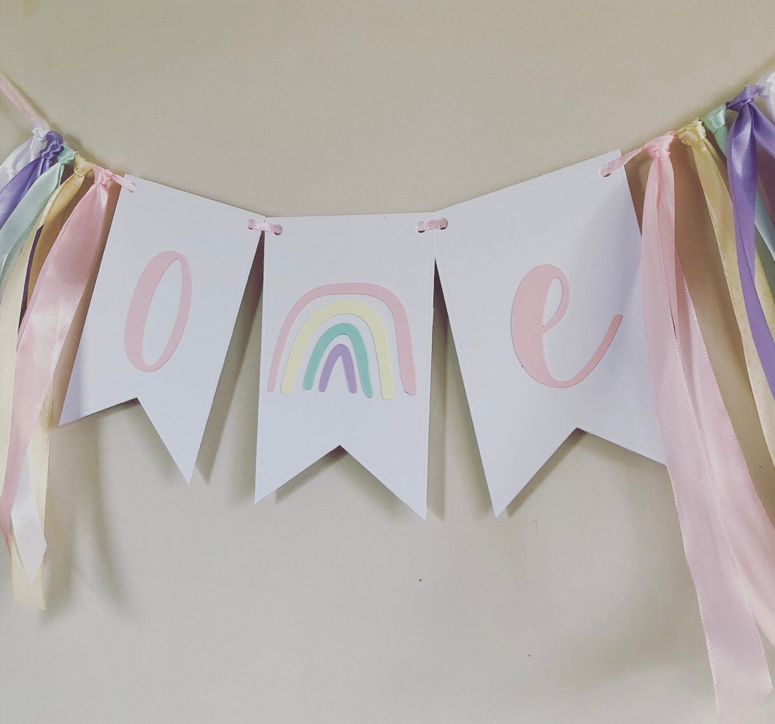 Pastel Rainbow First Birthday Banner Highchair Garland Boho | Etsy