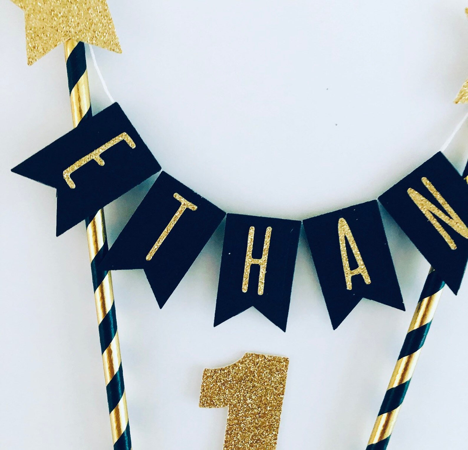 Black and Gold Cake Bunting Name Cake Topper Black and Gold - Etsy