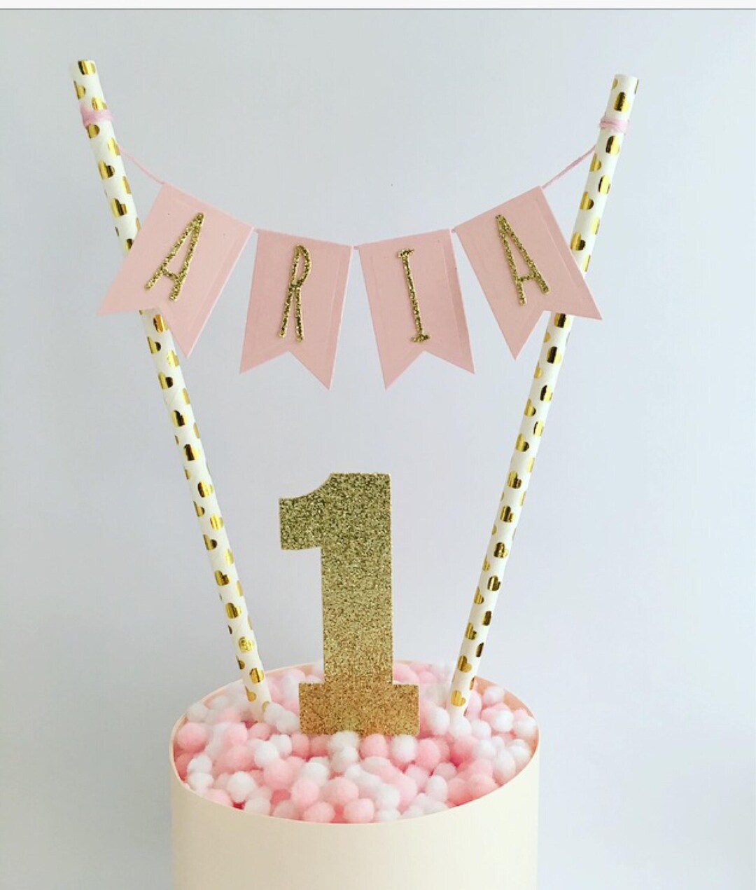 Personalised Girls Birthday Cake Topper. Pink and Gold Custom Cake ...