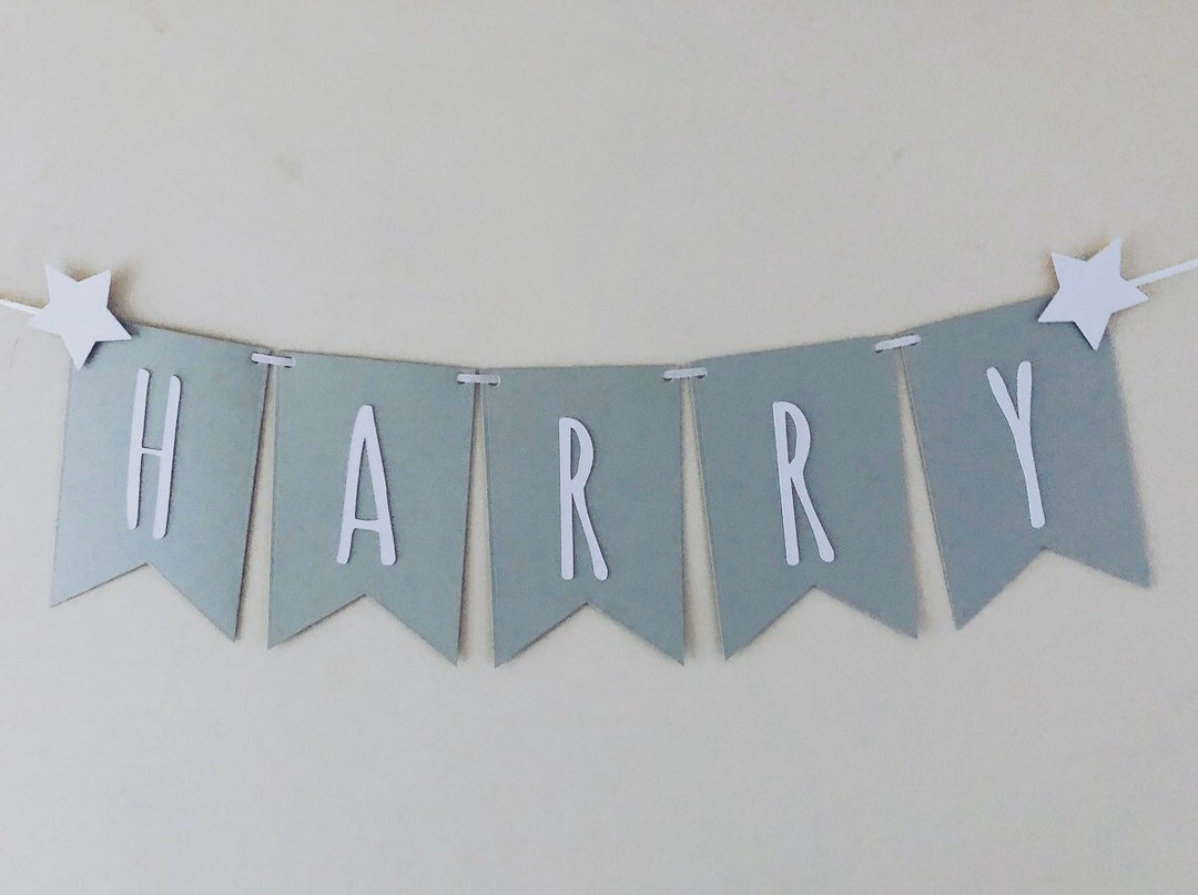 Custom Name Bunting, Personalised Bunting, Grey and White Banner ...