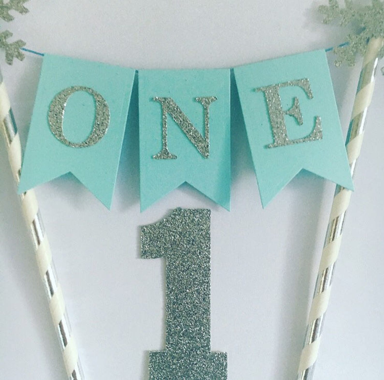 First Birthday Cake Topper Blue And Silver Cake Bunting Winter | Etsy