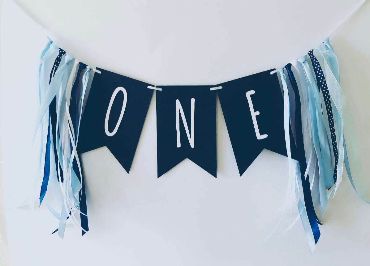 One Highchair Banner One Banner Navy And White Navy Bunting | Etsy