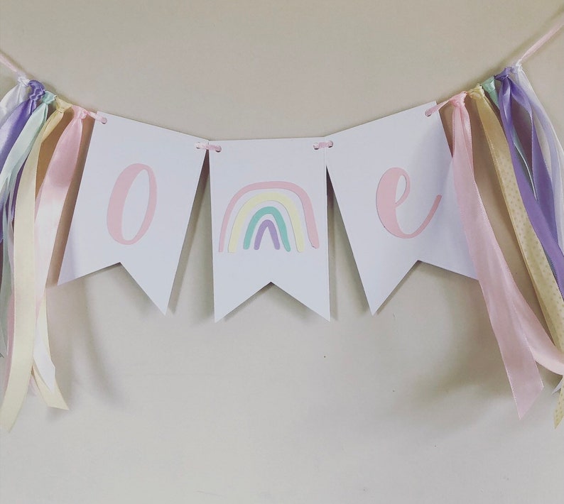 Pastel Rainbow First Birthday Banner, Highchair Garland, Boho Rainbow ...