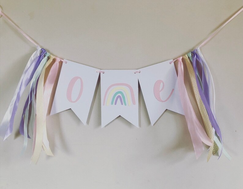 Pastel Rainbow First Birthday Banner, Highchair Garland, Boho Rainbow ...