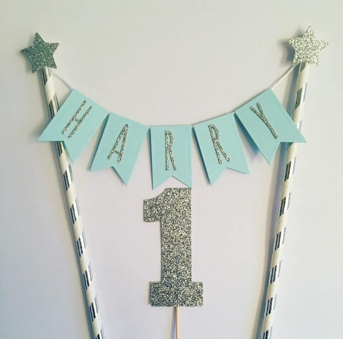 Custom Boys Birthday Cake Topper Boys Personalised Cake Bunting Blue ...