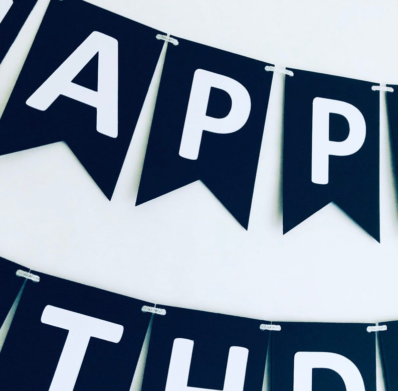 Happy Birthday Banner, Birthday Bunting, Black and White, Happy ...