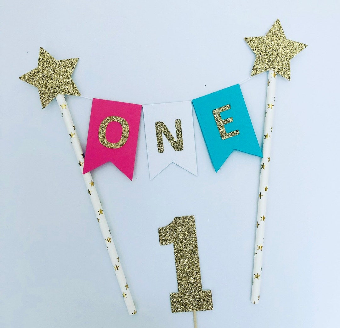 1st Birthday Cake Topper, Glitter Cake Topper, Cake Bunting, One Cake ...