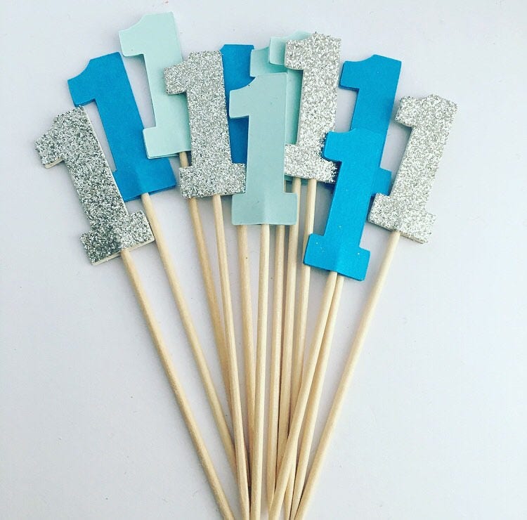 Boys 1st Birthday Cupcake Toppers Number One Cupcake Toppers Boys 1st ...