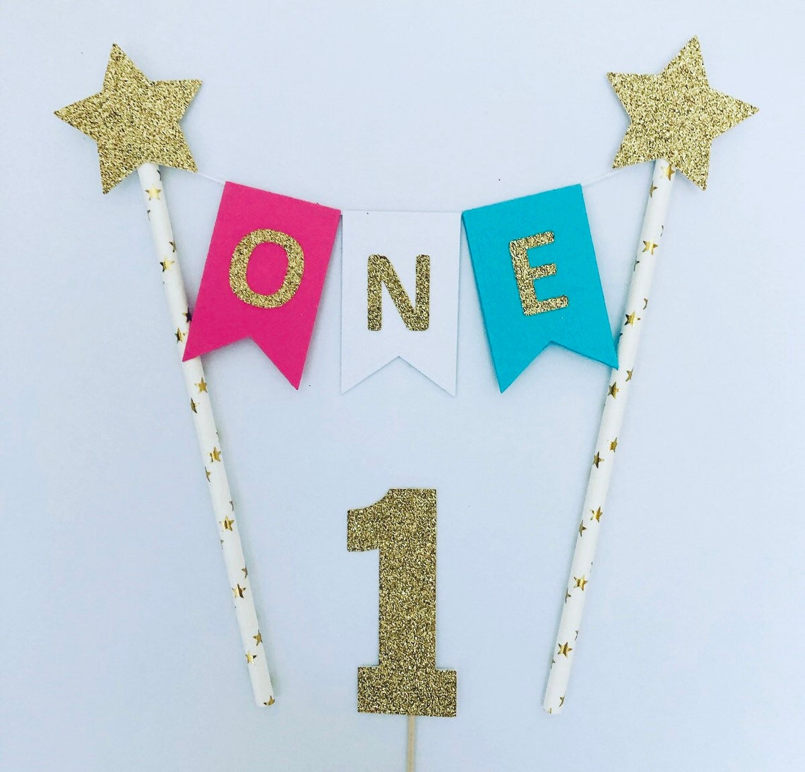 1st Birthday Cake Topper, Glitter Cake Topper, Cake Bunting, One Cake ...