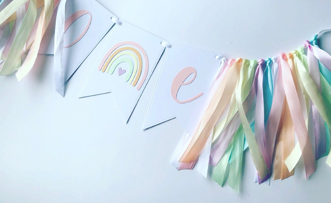 Pastel Rainbow First Birthday Banner, Highchair Garland, Boho Rainbow ...