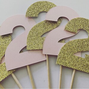 Handmade Pink and Gold Birthday Cake Toppers 2nd Birthday Cupcake ...