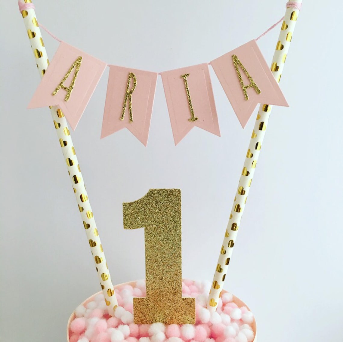 Personalised Girls Birthday Cake Topper. Pink and Gold Custom Cake ...